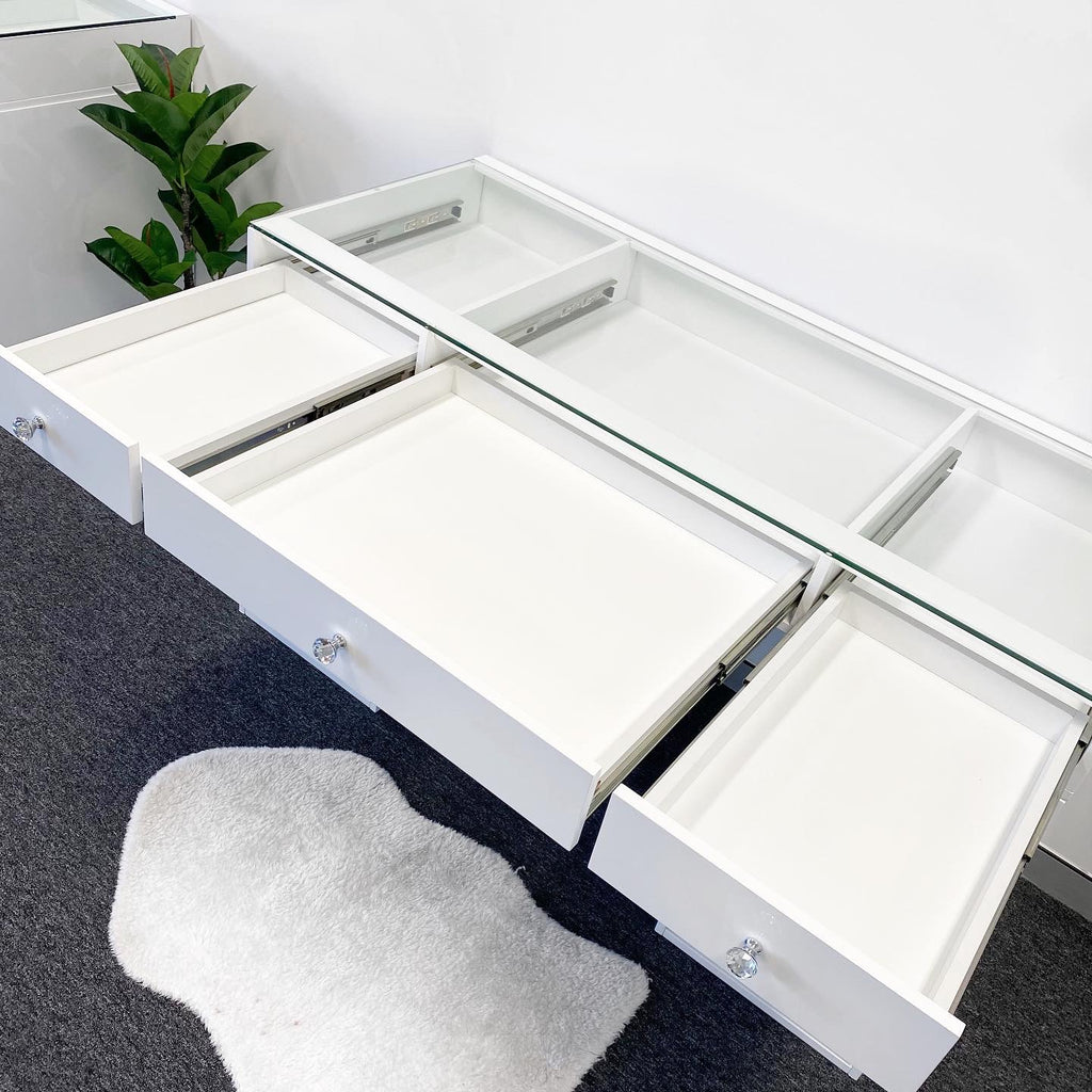 SALE! 3 FREE GIFTS + 15% OFF 13 DRAWER VANITY TABLE - GLASS TOP/WHITE ...