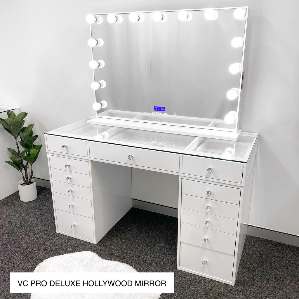FRENZY SALE! LOW STOCK! 13 DRAWER VANITY TABLE - GLASS TOP/WHITE DRAWE ...